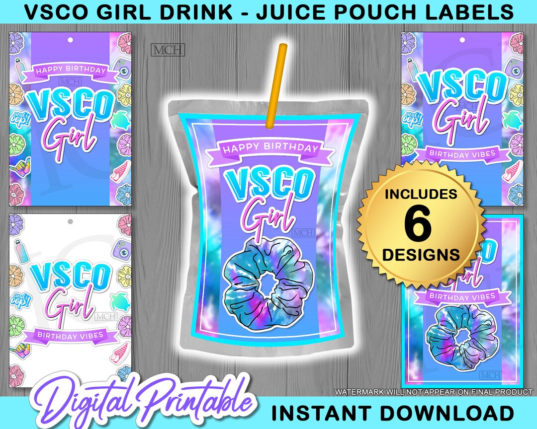 VSCO Girl Party Drink 6 Oz. Juice Pouch Wrapper Labels, Vscogirl ...