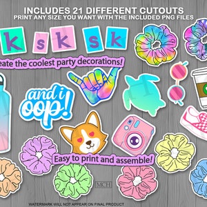 VSCO Girl Party Photobooth Props Clipart, Vscogirl Birthday Vsco Cake ...
