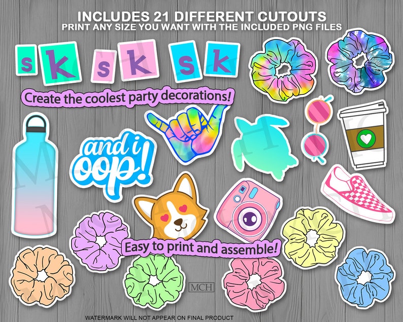VSCO Girl Party Photobooth Props Clipart, Vscogirl Birthday Vsco Cake ...