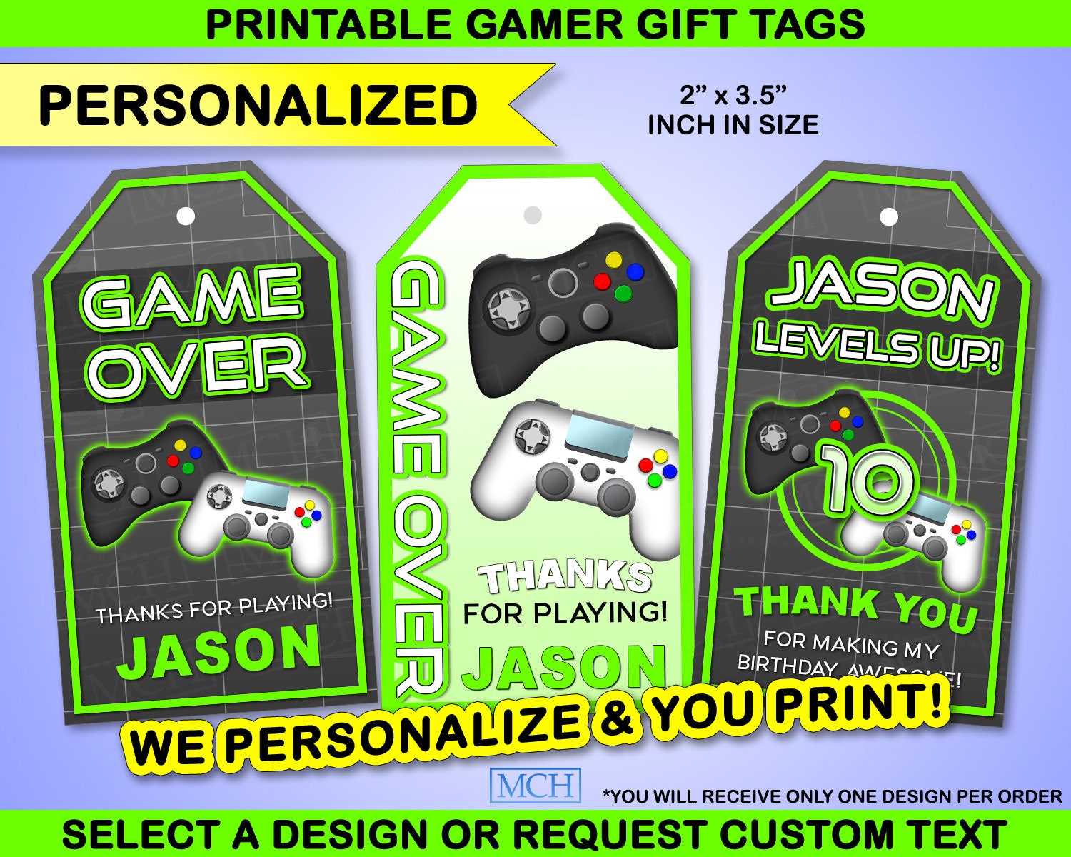 Gamer Party Favor Gift Tags, Video Game Gaming Birthday Candy Treat ...