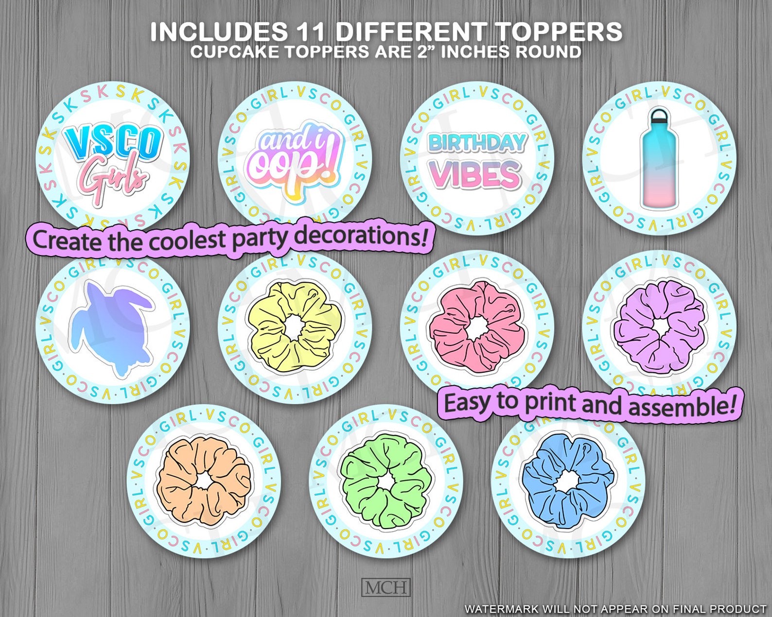 VSCO Girl Party Cupcake Toppers Vscogirl Birthday Vsco Party - Etsy