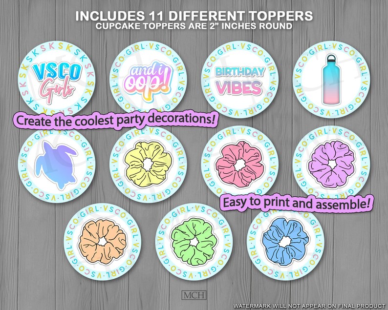 VSCO Girl Party Cupcake Toppers, Vscogirl Birthday Vsco Party Treat ...