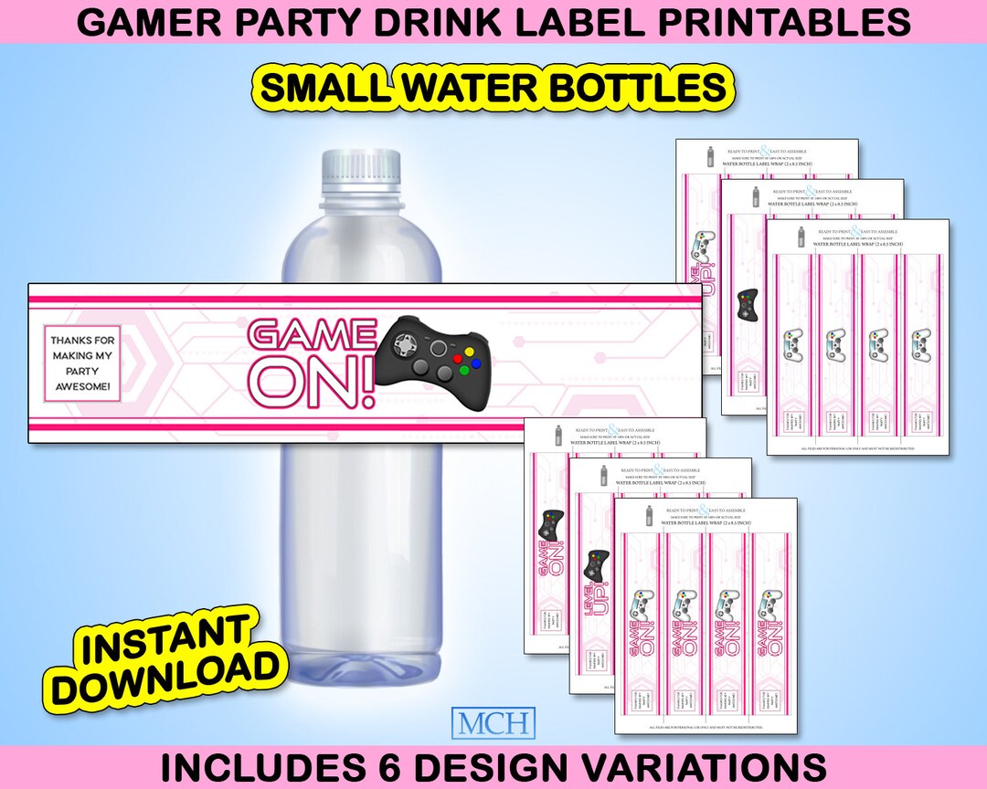 Gamer Party Drink Water Bottle Wrapper Labels, Video Game Party Gaming ...