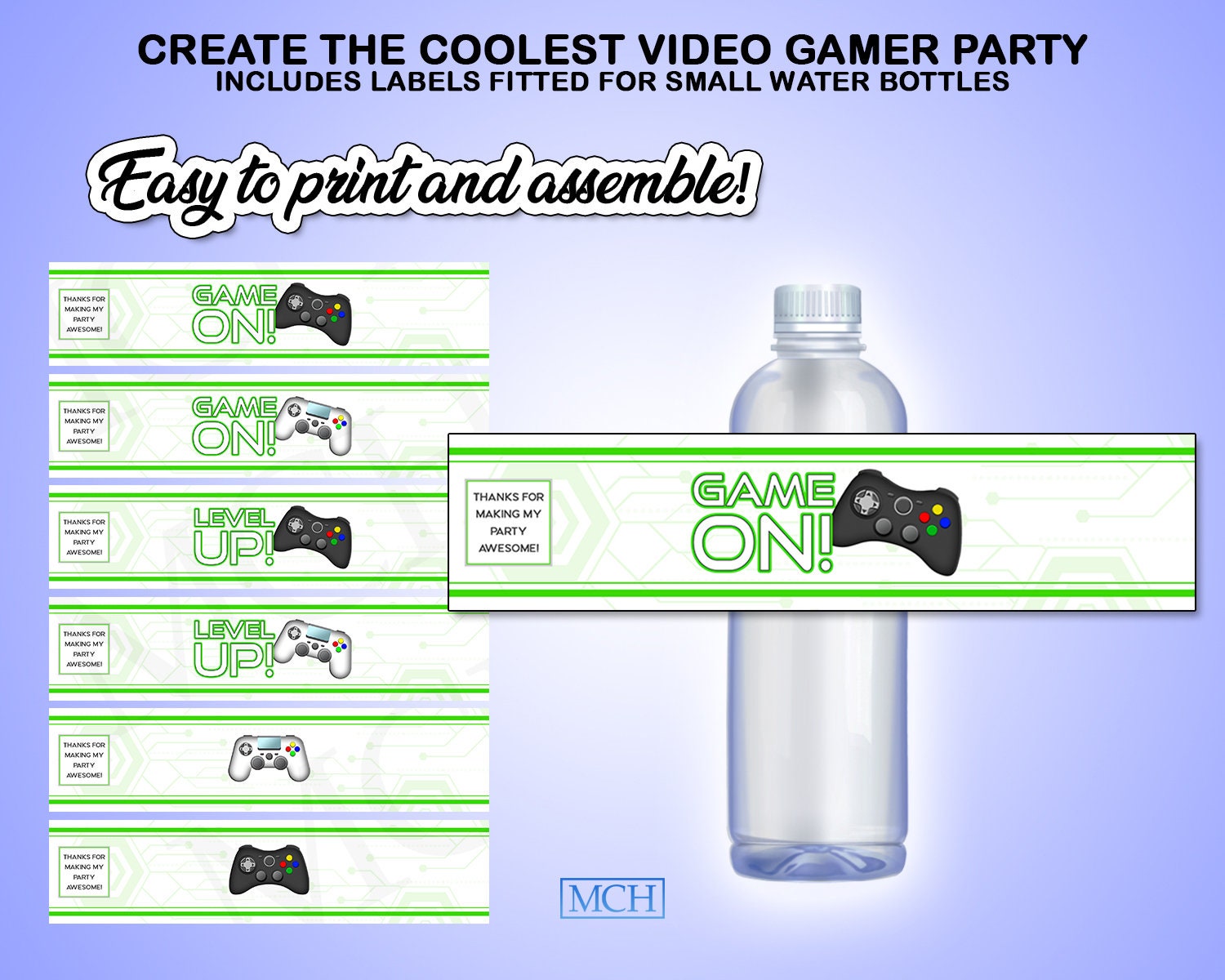 Gamer Party Drink Water Bottle Wrapper Labels Video Game Party Gaming ...