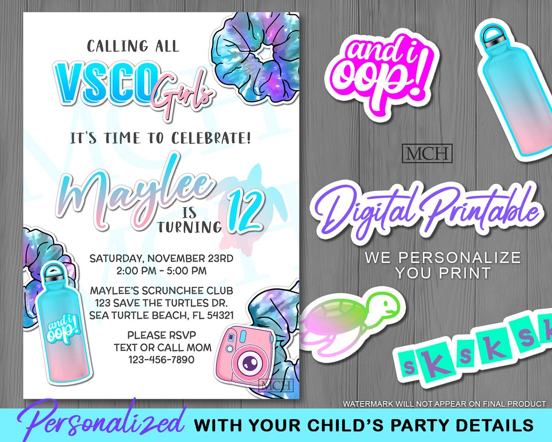 VSCO Girl Invitation Birthday Party, Personalized VSCO Party, Vscogirl ...