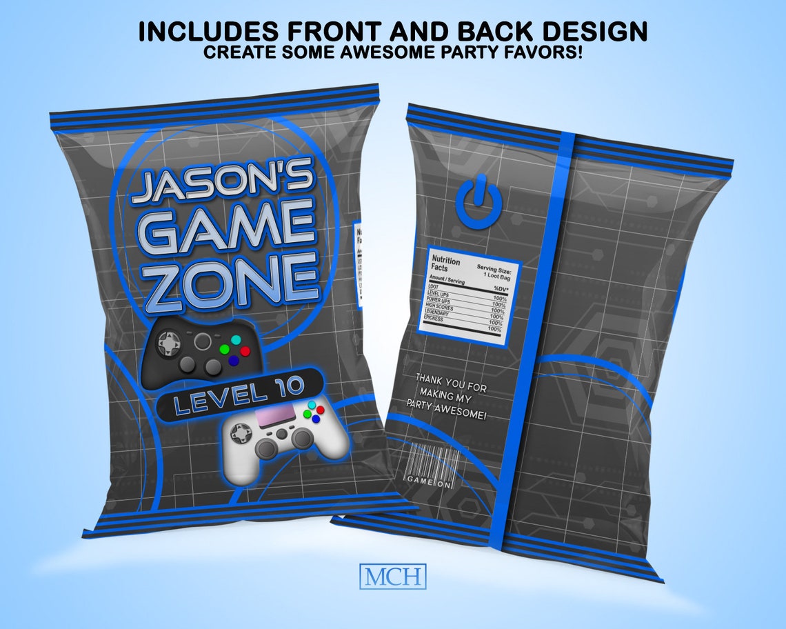 Gamer Party Chip Bag Wrapper Labels Personalized, Custom Video Game ...