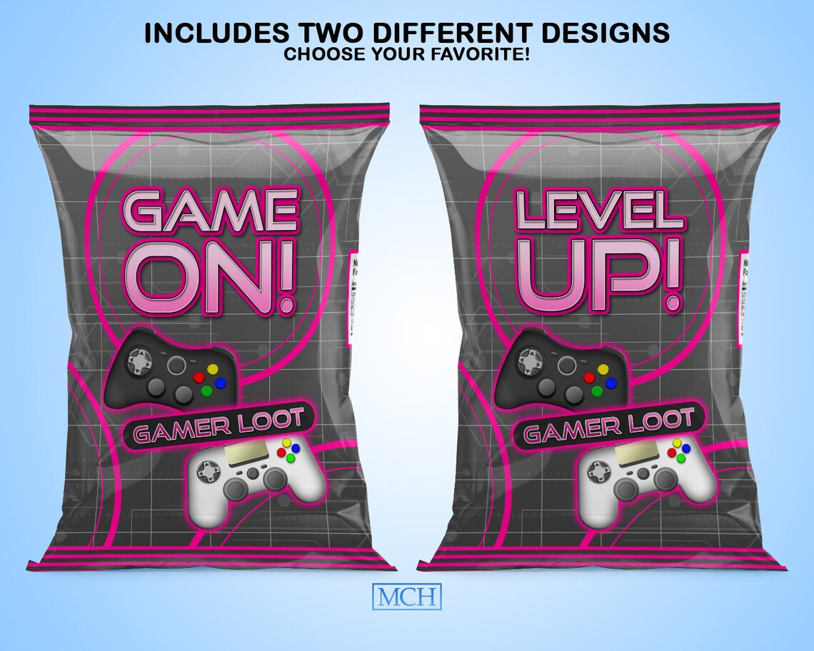 Gamer Party Chip Bag Wrapper Labels, Video Game Party Gaming Snack ...