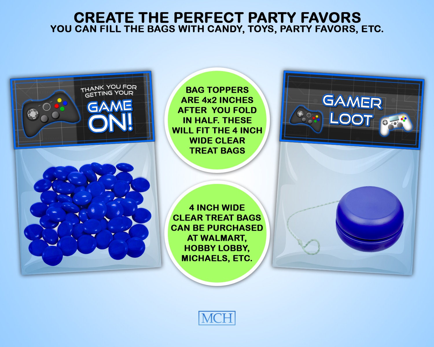 Gamer Party Treat Bag Topper, Video Game Party Gaming Candy Wrapper ...