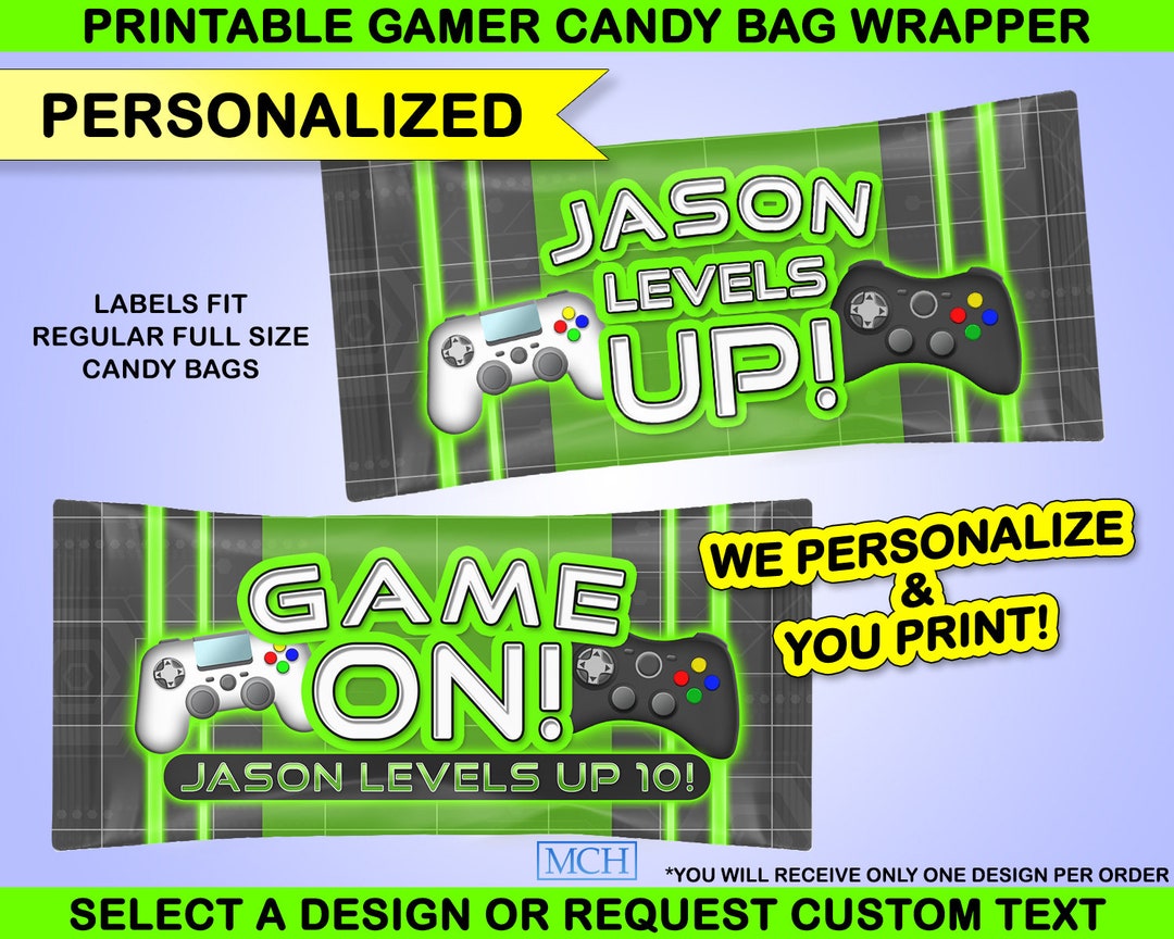 Gamer Party Candy Bag Wrapper Labels M&M Skittles Reeses Personalized ...