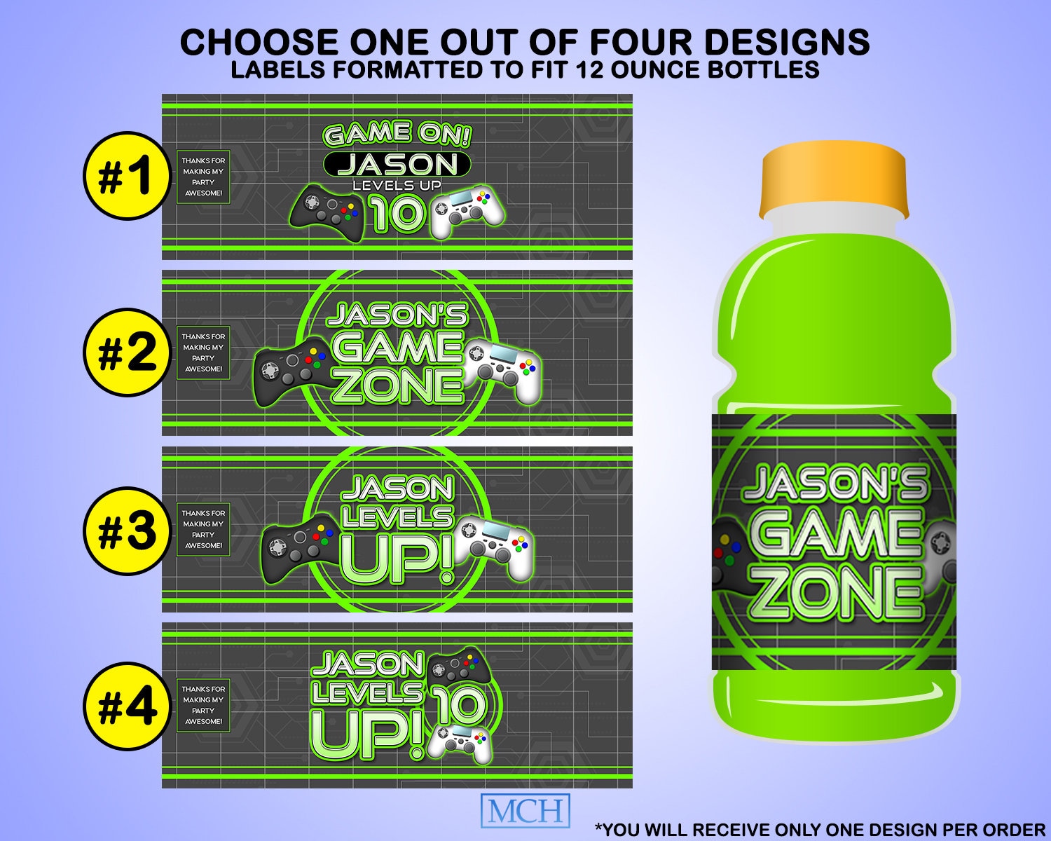 Gamer Party Drink 12 Oz Sports Bottles Wrapper Labels Personalized ...