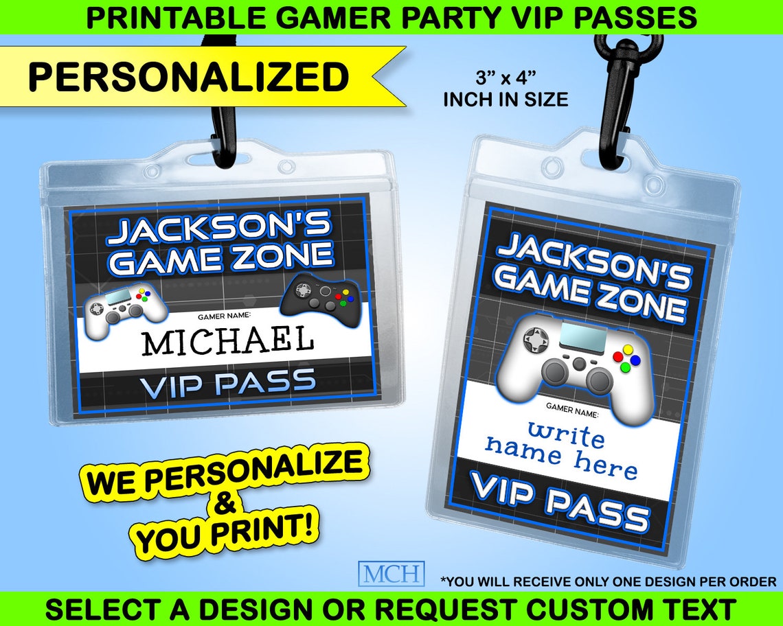 Gamer VIP Party Passes V.I.P. Pass Cards Video Game Party - Etsy