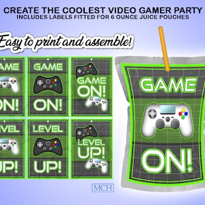 Gamer Party Drink 6 Oz. Juice Pouch Wrapper Labels, Video Game Party ...