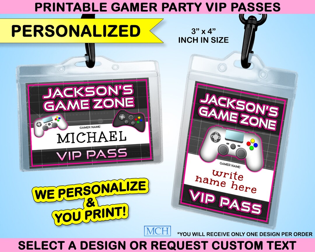 Gamer VIP Party Passes, V.I.P. Pass Cards, Video Game Party Gaming ID ...