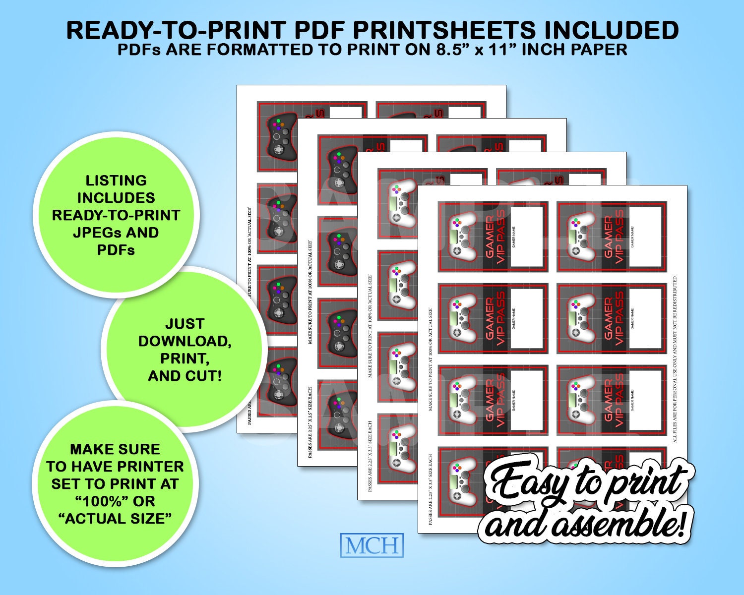 Gamer VIP Party Passes V.I.P. Cards Birthday Party Passes | Etsy