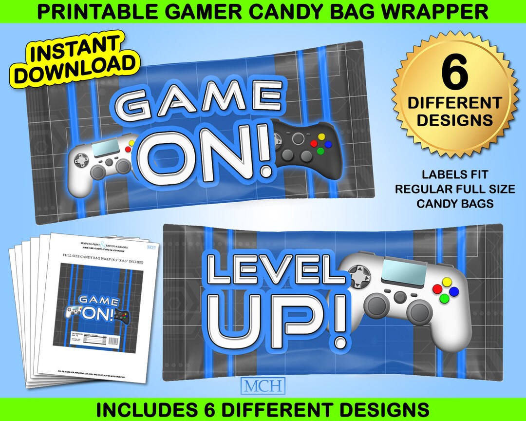 Gamer Party Candy Bag Wrapper Labels M&M Skittles Reeses Video Game ...