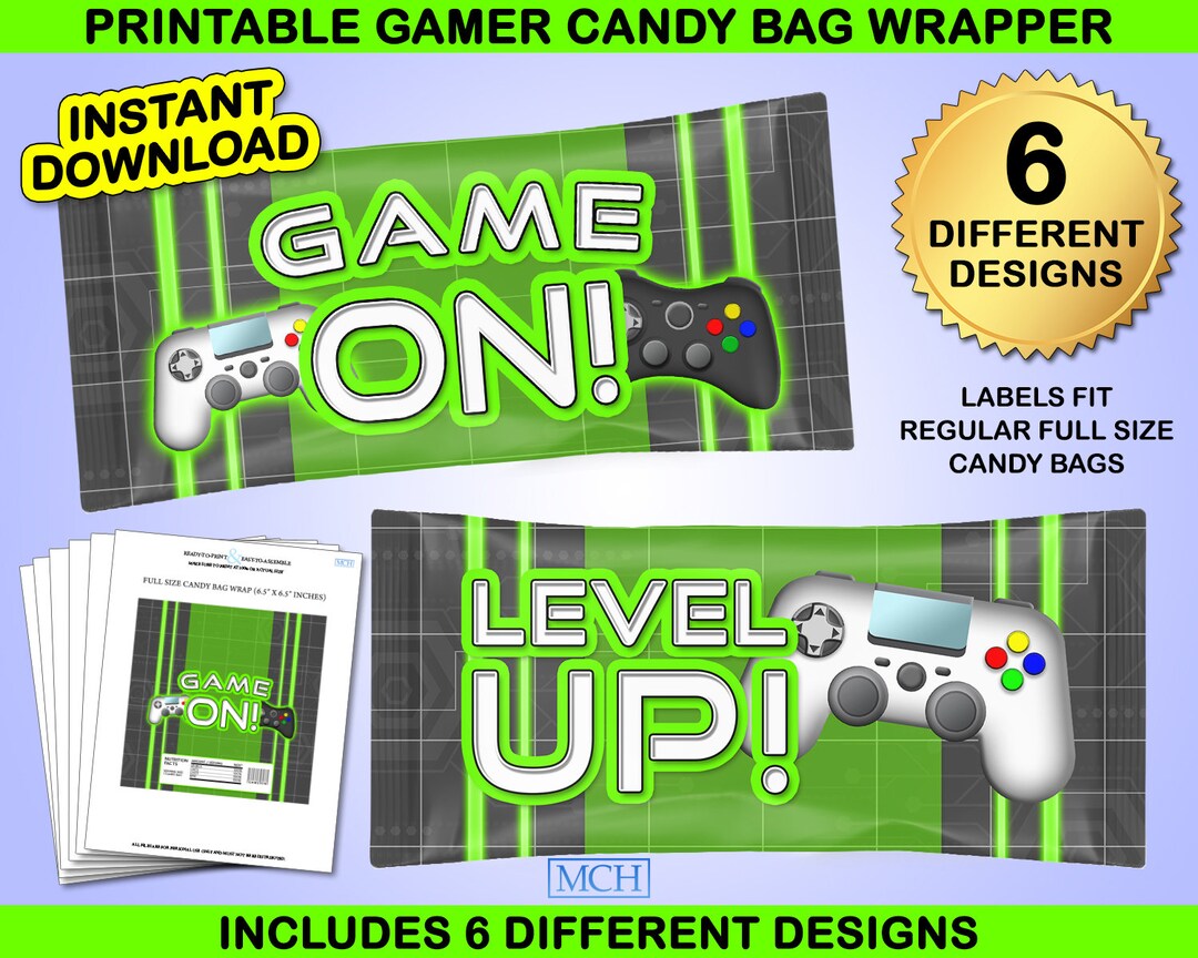 Gamer Party Candy Bag Wrapper Labels M&M Skittles Reeses Video Game ...