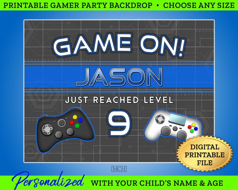 Gamer Party Backdrop Banner Personalized Video Game on Game - Etsy
