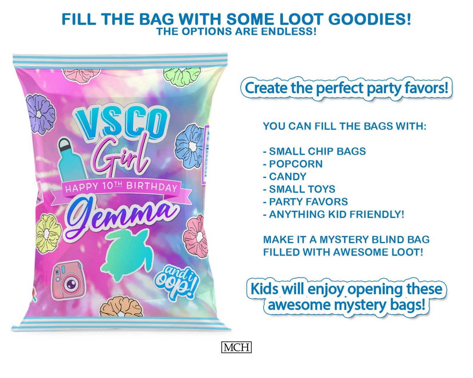 VSCO Girl Party Chip Bag Wrapper Labels Personalized Custom Vscogirl ...