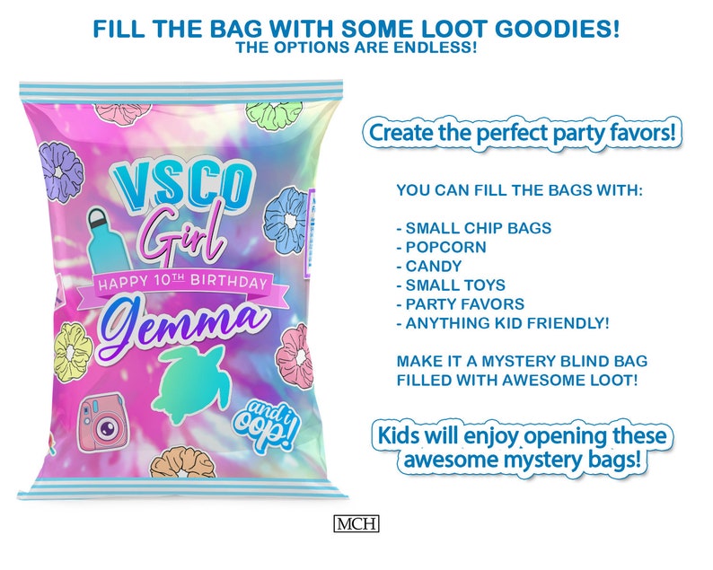 VSCO Girl Party Chip Bag Wrapper Labels Personalized Custom Vscogirl ...