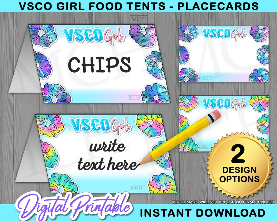 VSCO Girl Party Food Tent Labels, Vscogirl Birthday Treat Snacks Name ...