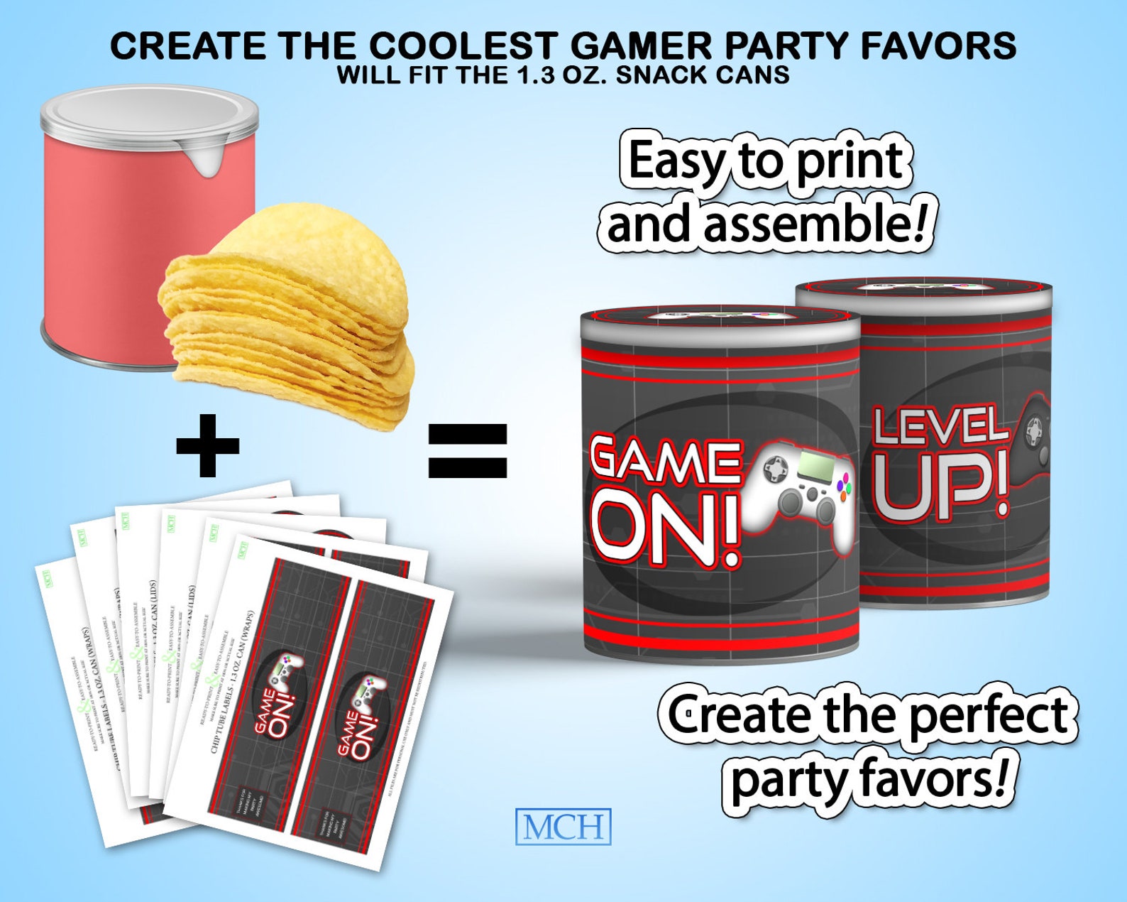 Gamer Party Chips 1.3 Oz Snack Can Labels & Wrap Video Game - Etsy