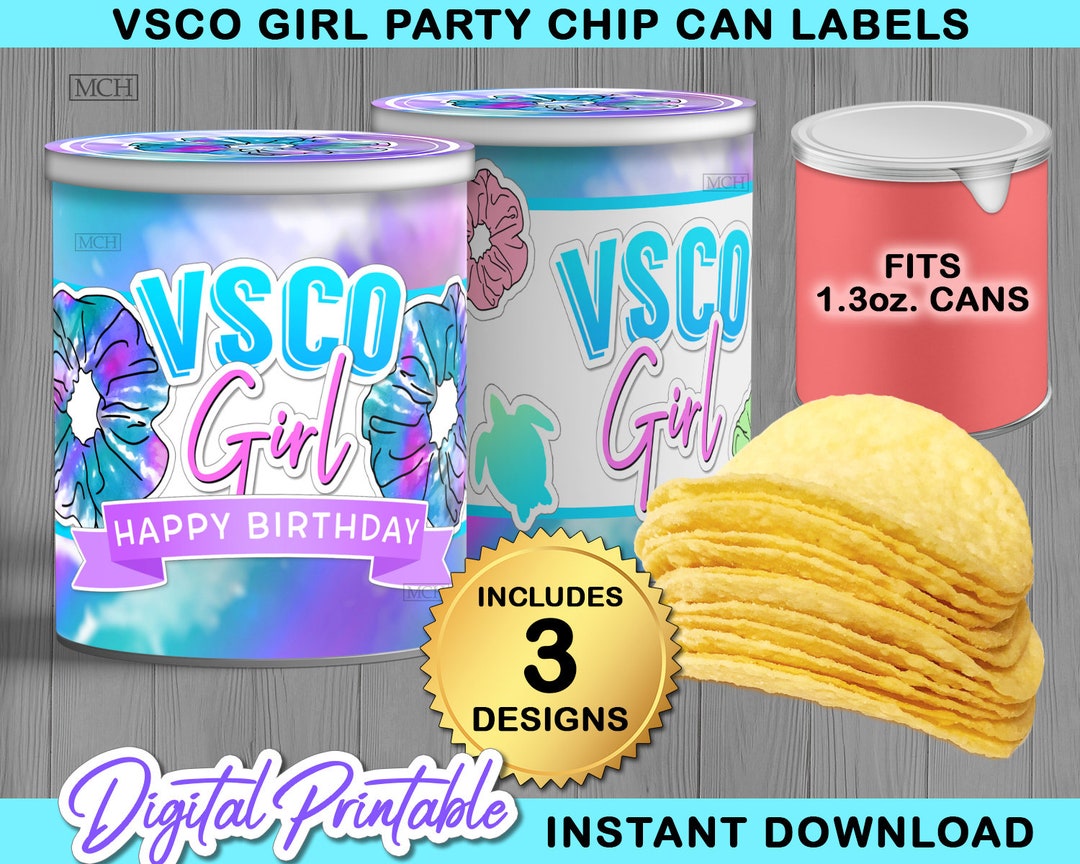 VSCO Girl Party Chips 1.3 Oz Snack Can Labels & Wrap, Vscogirl Birthday ...