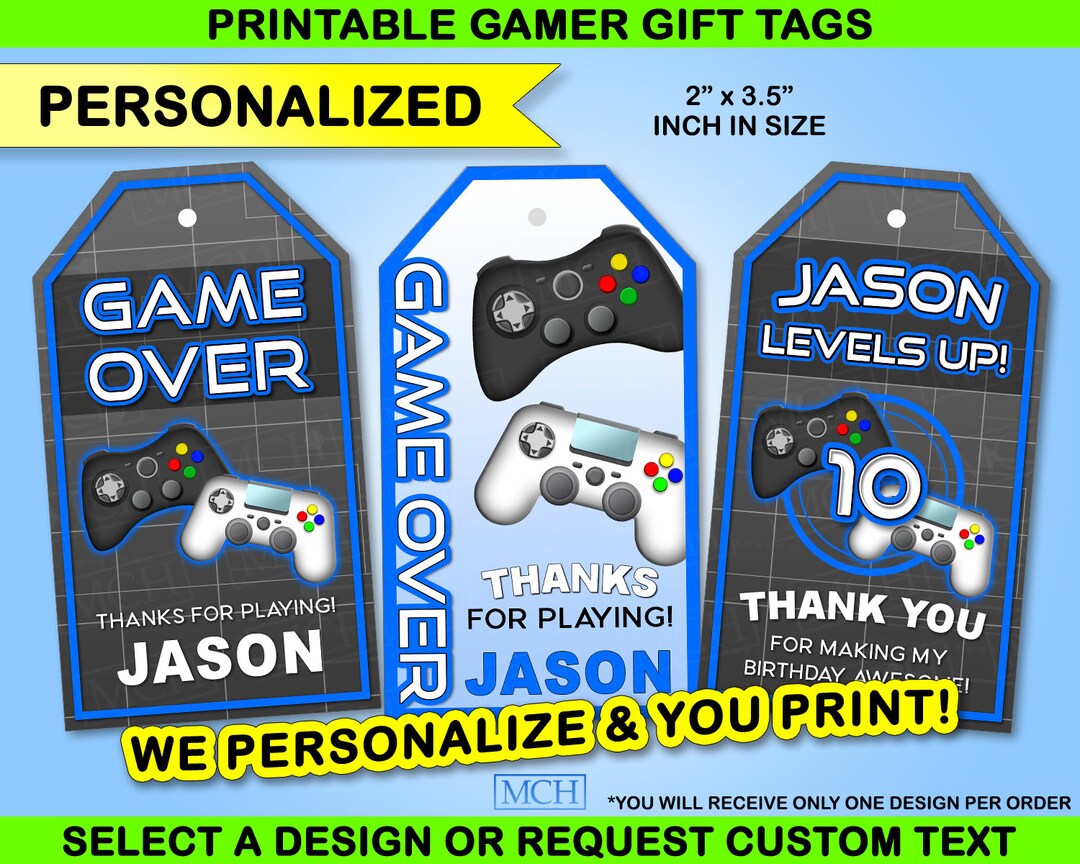 Gamer Party Favor Gift Tags, Video Game Gaming Birthday Food Candy ...