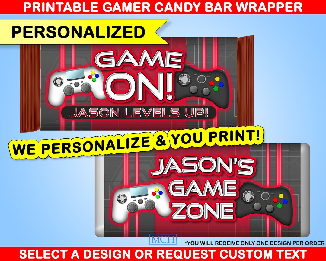 Gamer Party Candy Bar Wrapper Labels Personalized Custom Video Game ...