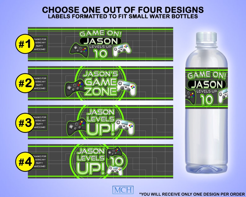 Gamer Party Drink Water Bottle Wrapper Labels Personalized Custom Video ...