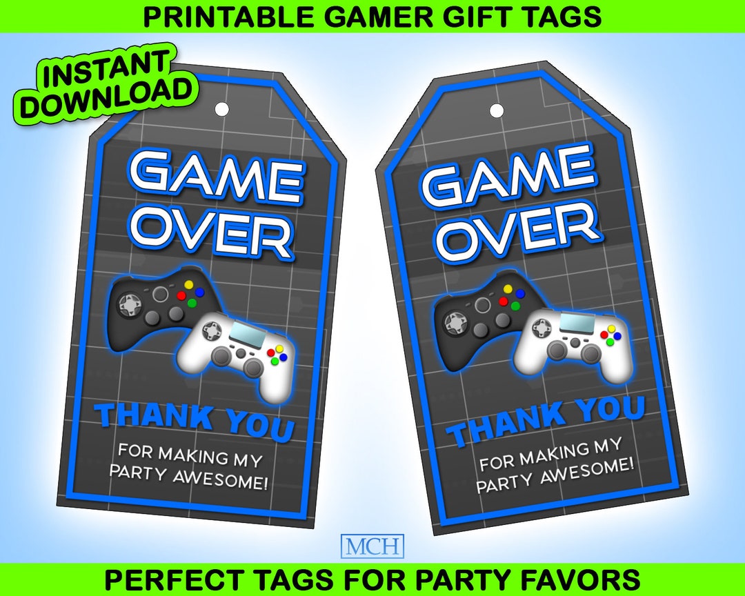 Gamer Party Favor Gift Tags, Video Game Party Gaming Birthday Food ...