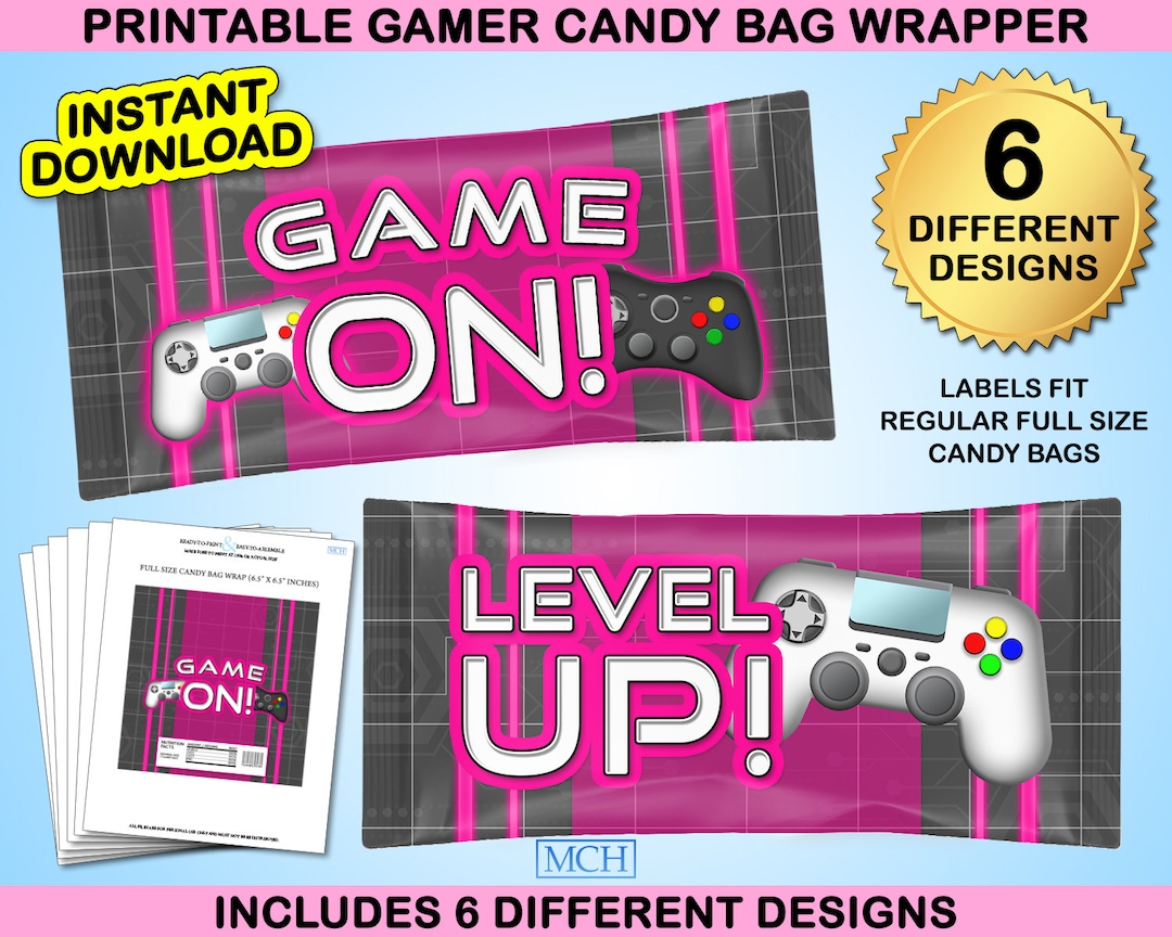 Gamer Party Candy Bag Wrapper Labels M&M Skittles Reeses Video Game ...
