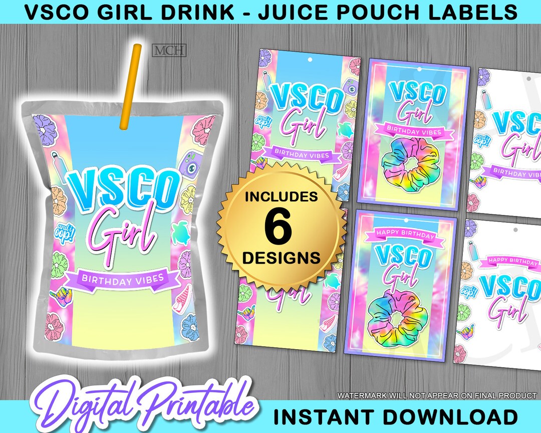 VSCO Girl Party Drink 6 Oz. Juice Pouch Wrapper Labels, Vscogirl ...