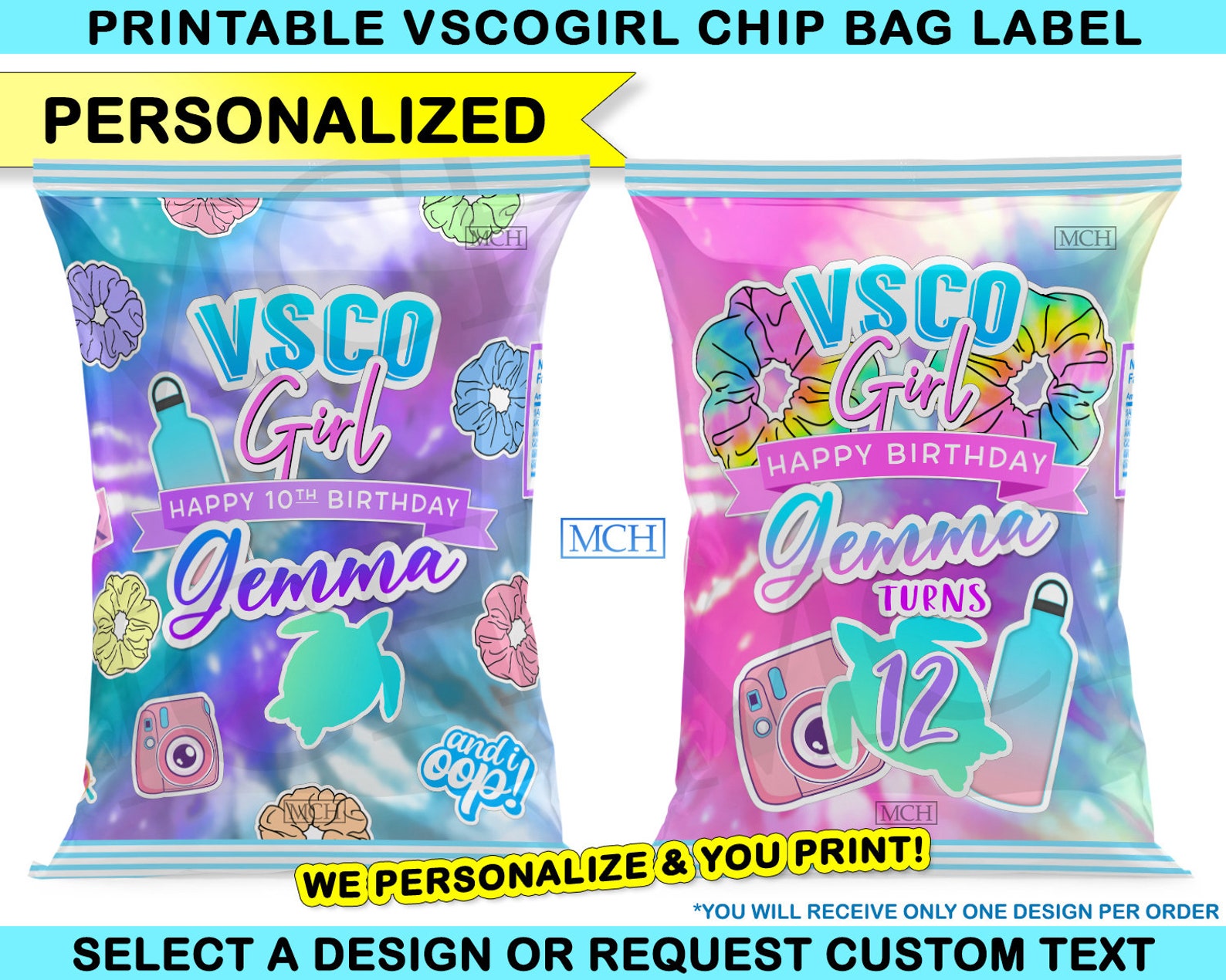 VSCO Girl Party Chip Bag Wrapper Labels Personalized Custom Vscogirl ...