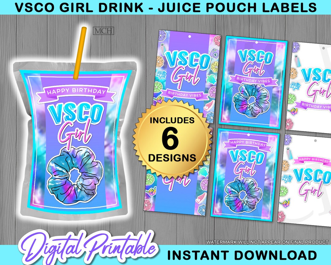 VSCO Girl Party Drink 6 Oz. Juice Pouch Wrapper Labels, Vscogirl ...