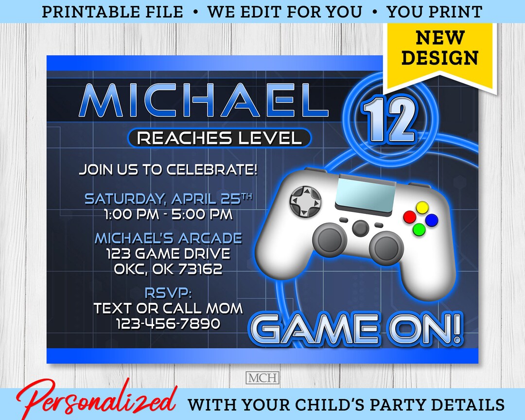 Gamer Party Invitation, Personalized Video Game Party Gaming Birthday ...