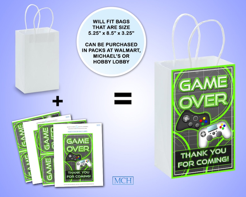 Gamer Party Favor Gift Bag Label Wrap Video Game Party Gaming Birthday ...