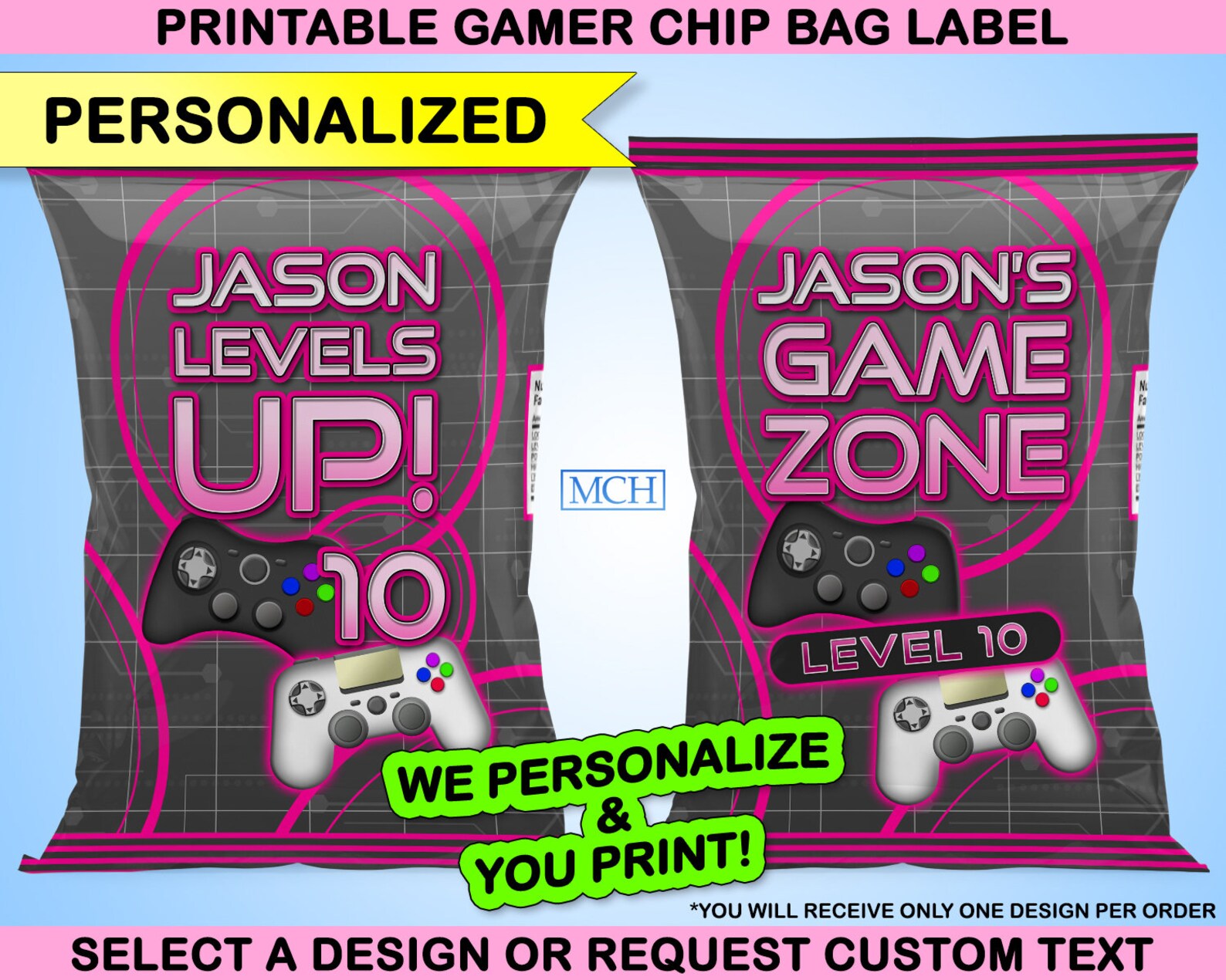 Gamer Party Chip Bag Wrapper Labels Personalized, Custom Video Game ...