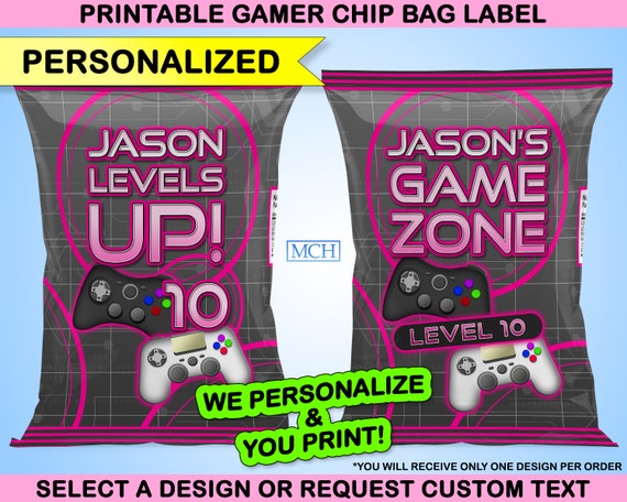 Gamer Party Chip Bag Wrapper Labels Personalized Custom Video | Etsy