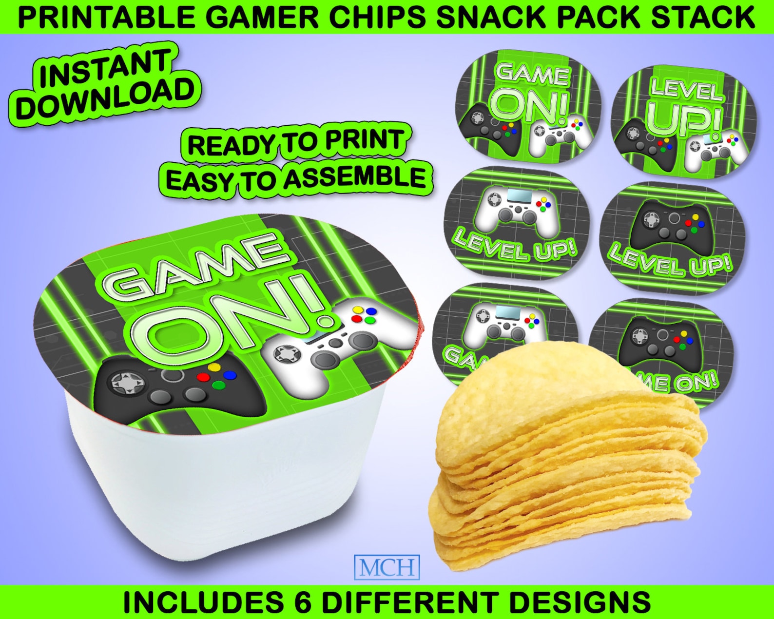 Gamer Party Chips 0.67 Oz Snack Stack Labels & Wrap Video Game Gaming ...