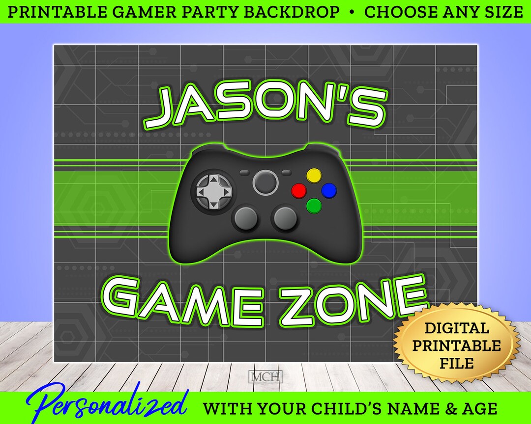 Gamer Party Backdrop Banner, Personalized Video Game on Game Party ...