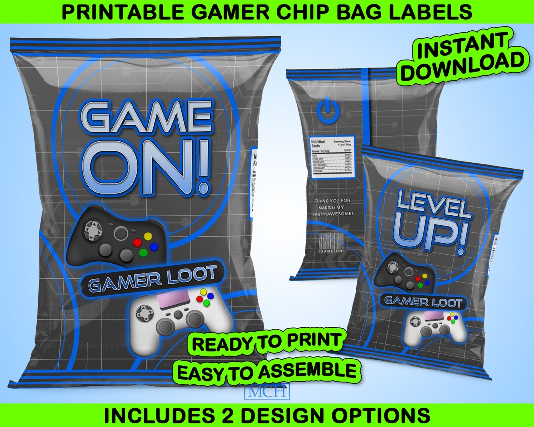 Gamer Party Chip Bag Wrapper Labels, Video Game Party Gaming Snack ...