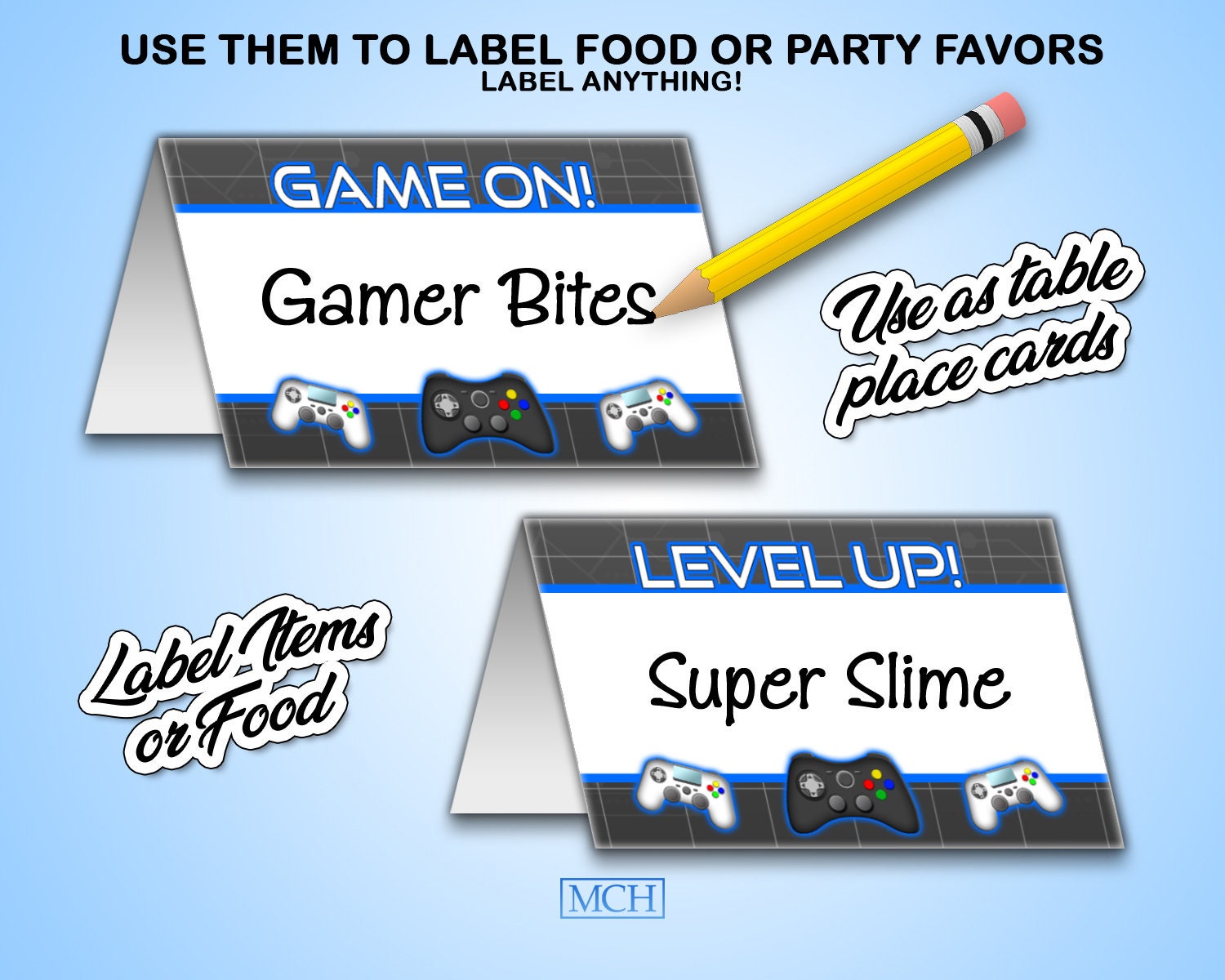 Gamer Party Food Tent Labels, Video Game Party Gaming Birthday ...