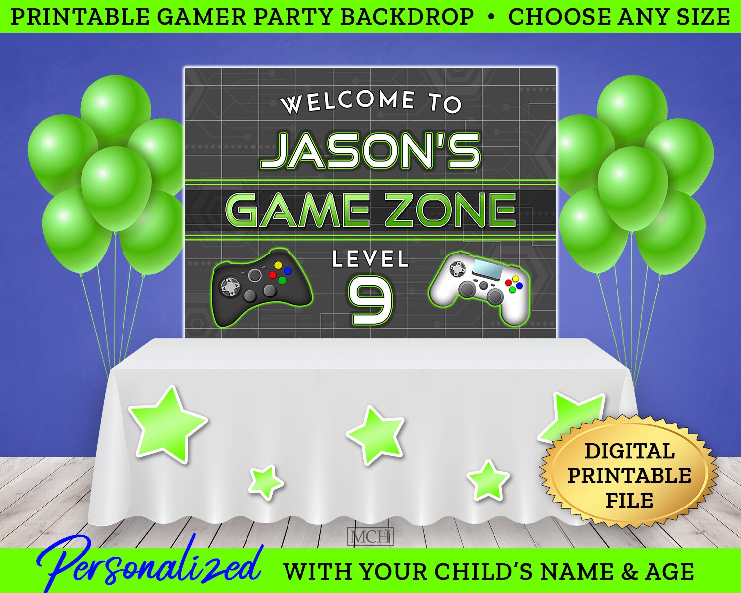 Gamer Party Backdrop Banner, Personalized Video Game on Game Party ...