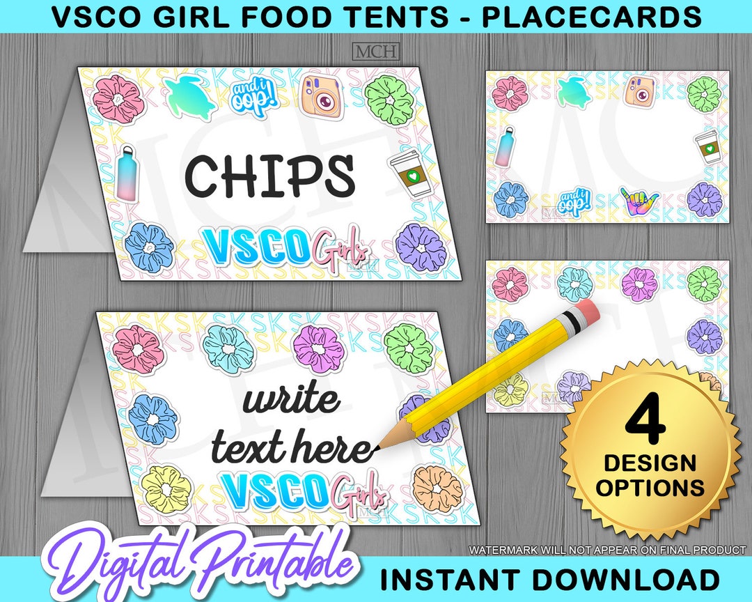 VSCO Girl Party Food Tent Labels, Vscogirl Birthday Treat Snacks Name ...