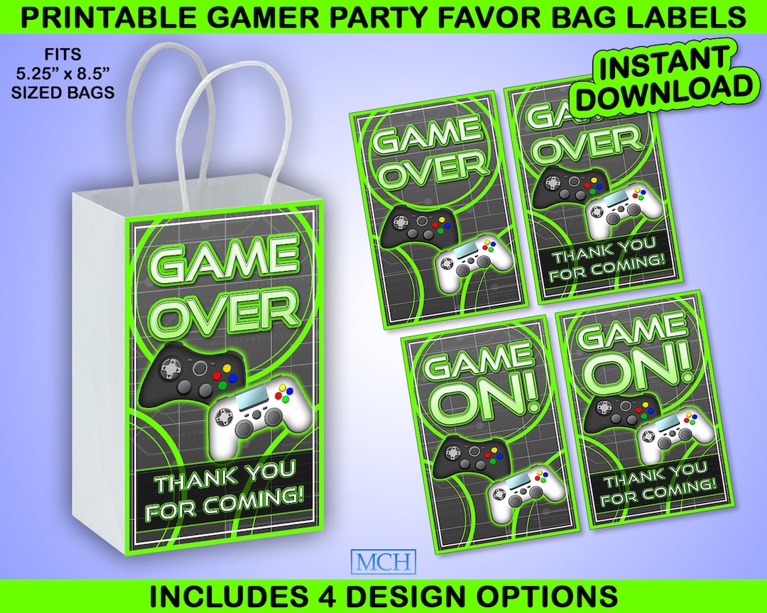 Gamer Party Favor Gift Bag Label Wrap Video Game Party Gaming Birthday ...