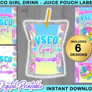VSCO Girl Party Drink 6 Oz. Juice Pouch Wrapper Labels, Vscogirl ...
