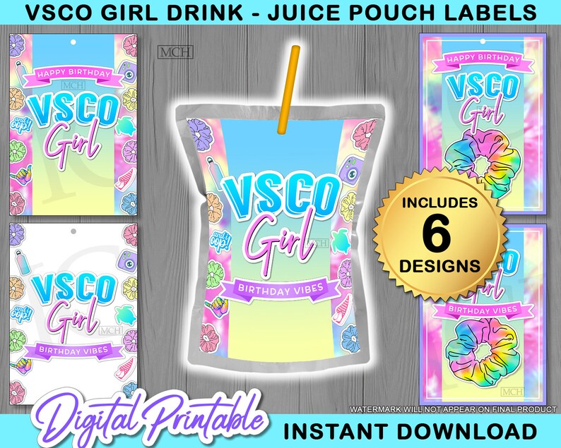 VSCO Girl Party Drink 6 Oz. Juice Pouch Wrapper Labels, Vscogirl ...