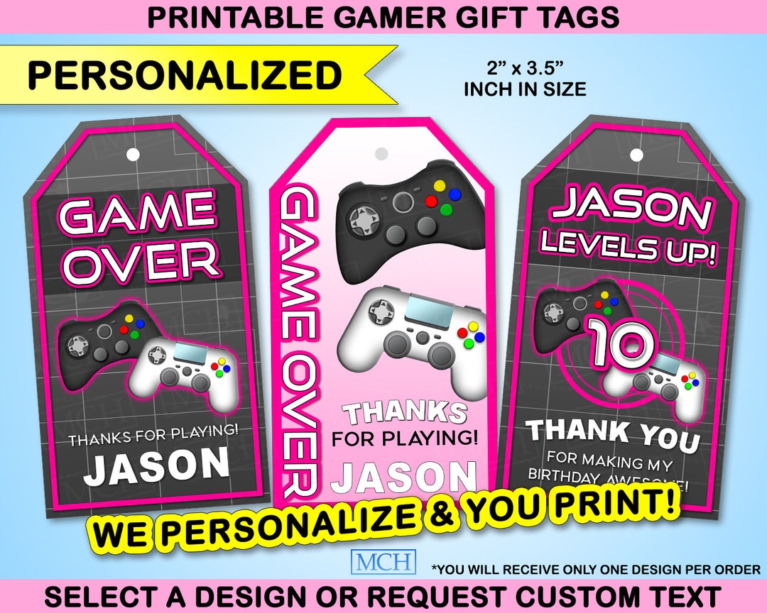 Gamer Party Favor Gift Tags, Video Game Gaming Birthday Candy Treat ...