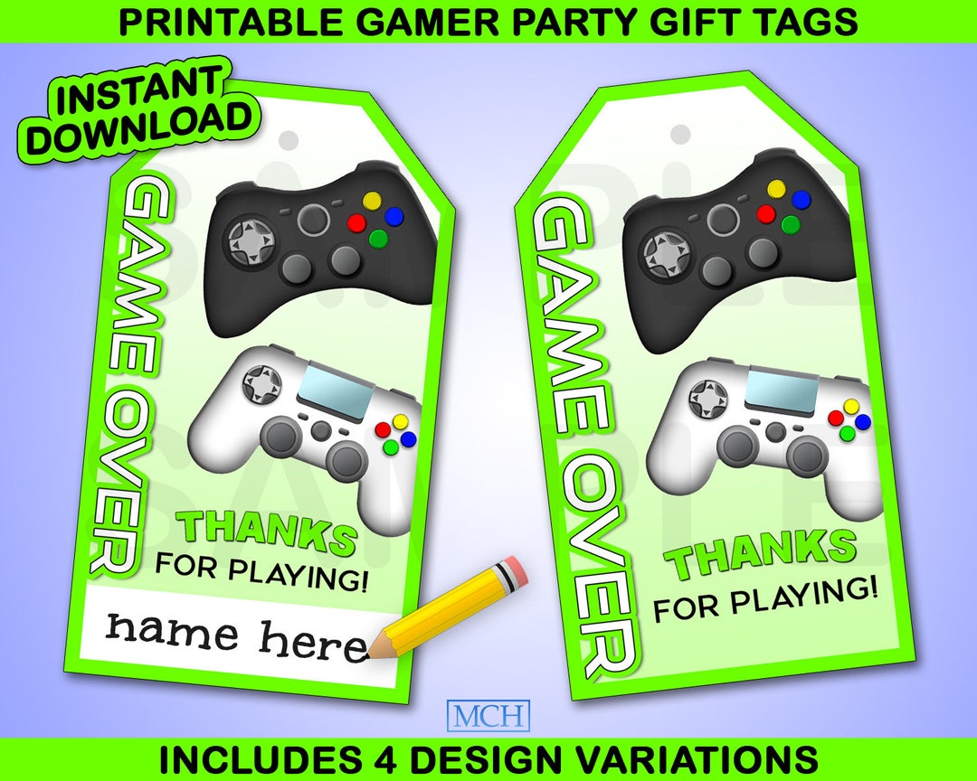 Gamer Party Favor Gift Tags, Video Game Party Gaming Birthday Food ...