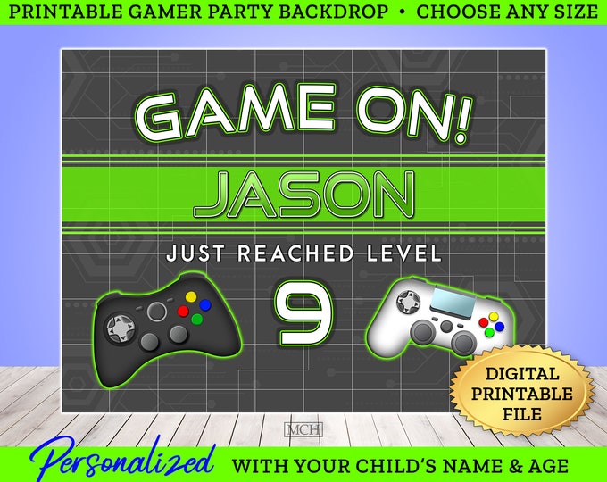Gamer Party Backdrop Banner, Personalized Video Game on Game Party ...